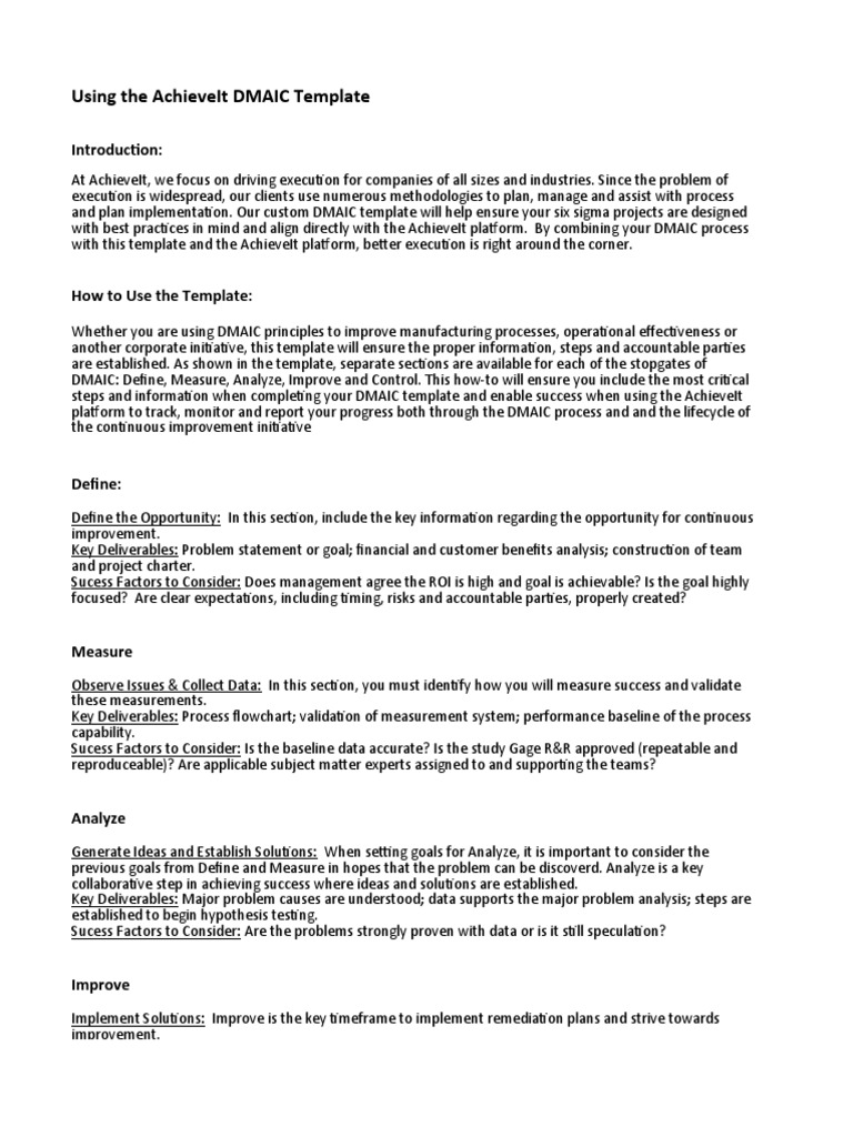 Template Six Sigma Dmaic 17 | PDF | Goal | Six Sigma