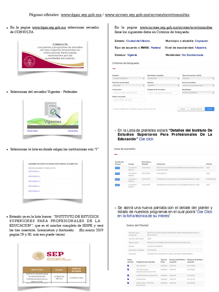 Anexo 03 - Como Consultar RVOE en Pagina Oficial de La SEP | PDF
