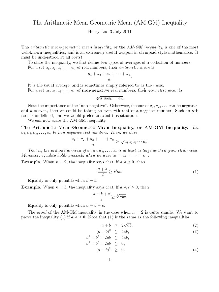 AM-GM Inequality - Liu PDF | PDF | Mean | Analysis