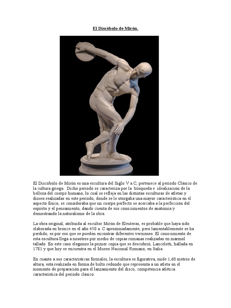 Discóbolo de Mirón: Escultura Clásica Griega | PDF | Ciencias sociales ...