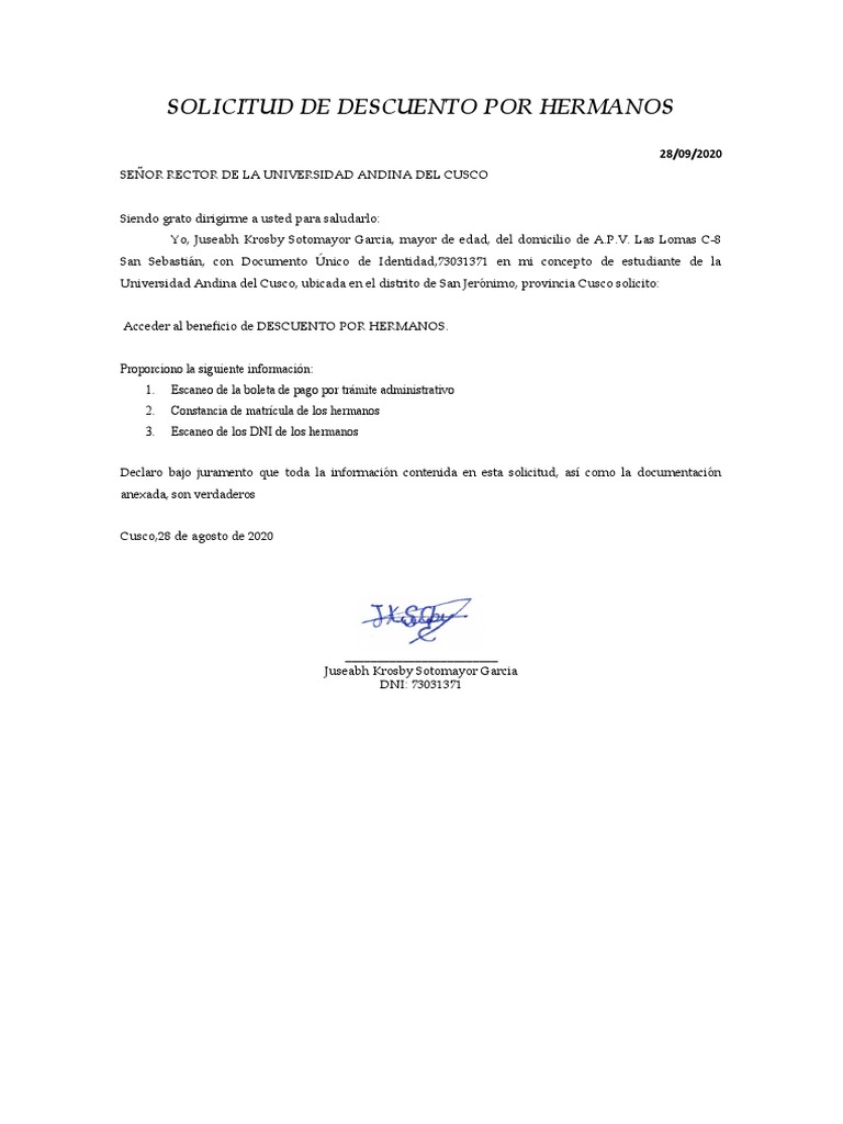 Solicitud de Descuento Por Hermanos | PDF