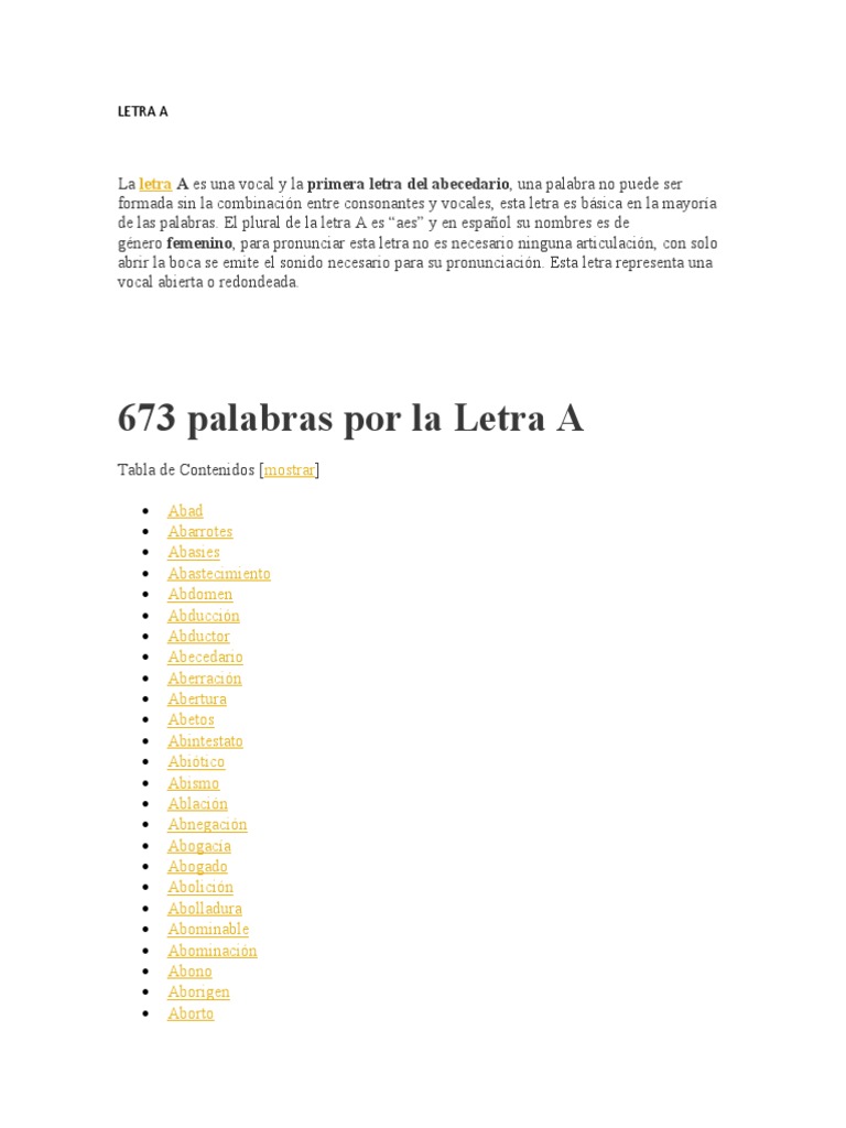 Definición y Uso de la Letra A | PDF | Alfabeto | Escritura