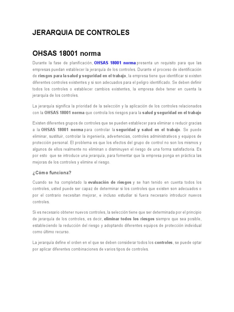Jerarquia de Controles | PDF | Seguridad y salud ocupacional | Seguridad