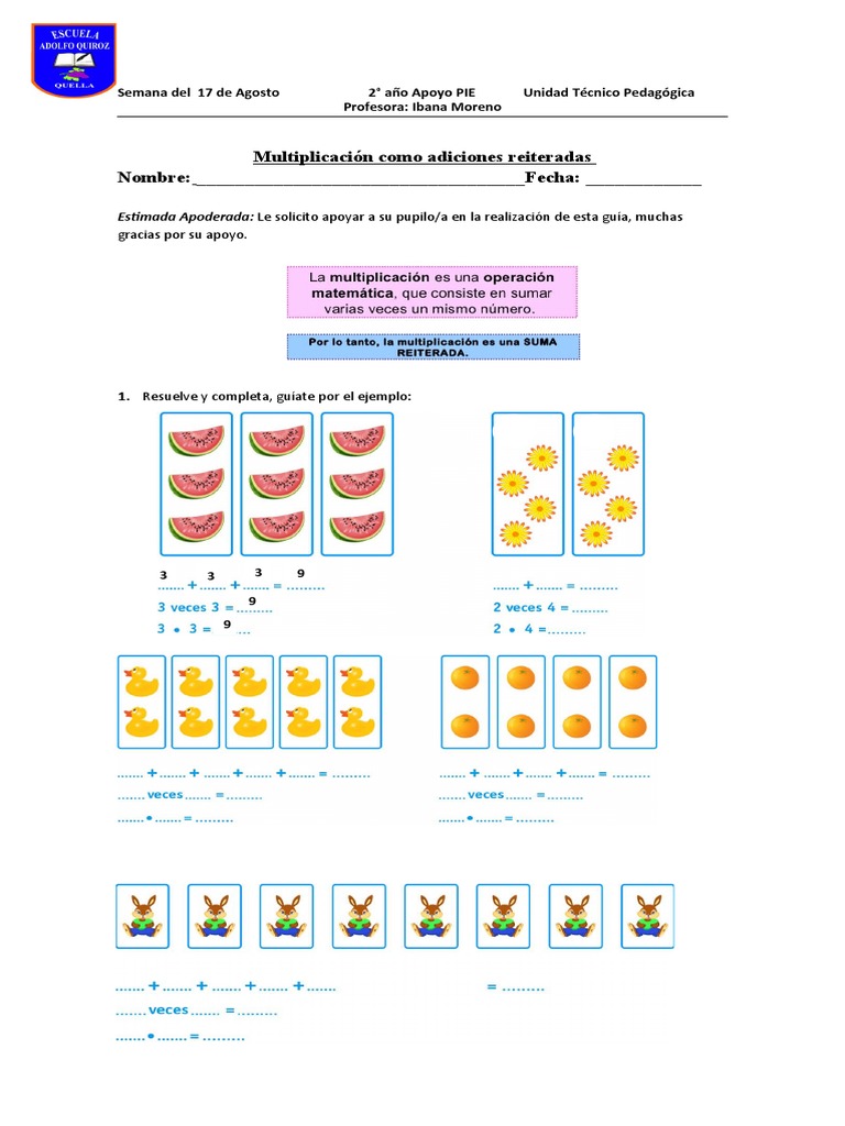 Guia de Matematica 2° Basico La Multiplicacion | PDF