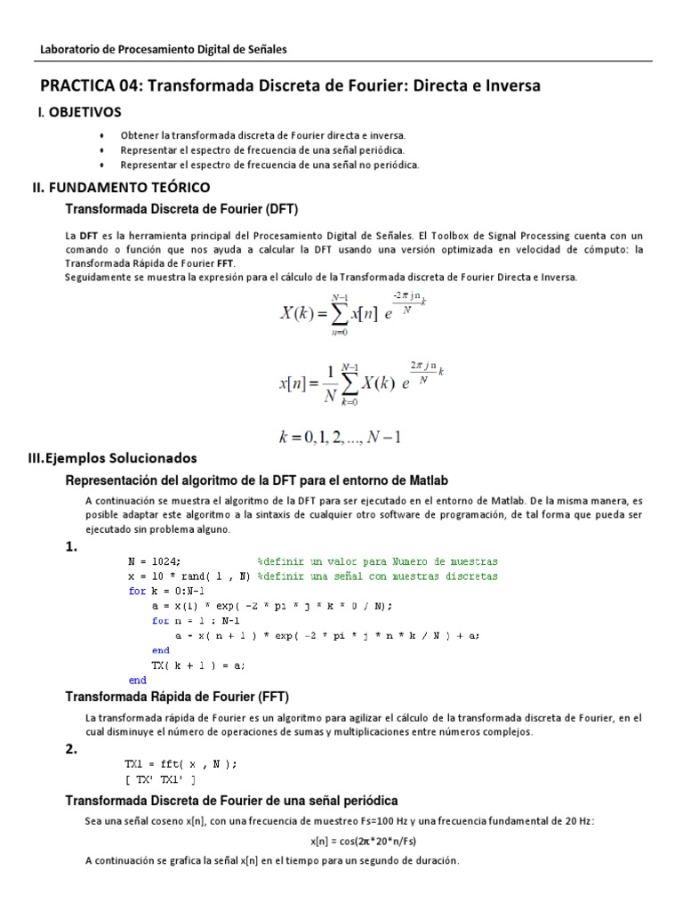 P04 Transformada Discreta de Fourier Directa e Inversa | PDF | Transformada discreta de Fourier ...