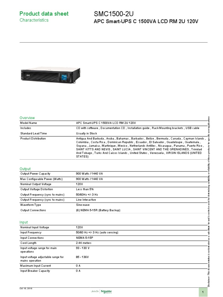 SMC1500-2U: Product Data Sheet | PDF | Mains Electricity | Manufactured ...