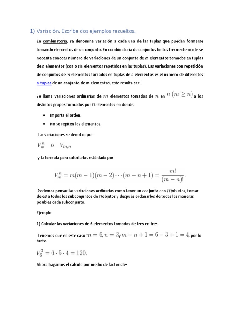 Variación | PDF | Conjunto (Matemáticas) | Combinatoria