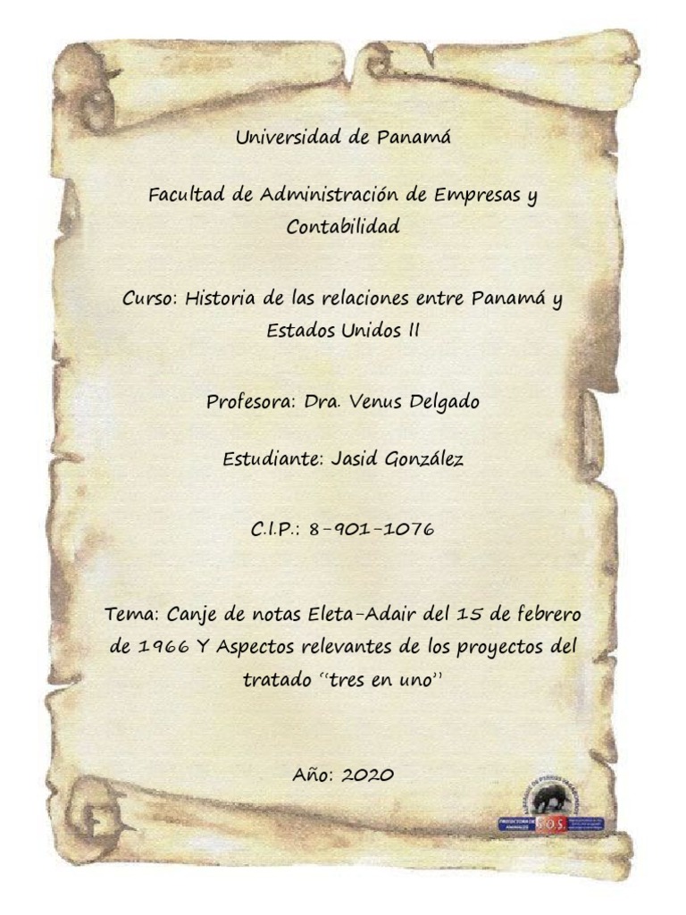 Trabajo No. 3 Canje de Notas Eleta-Adair | PDF | canal de Panama | Panamá