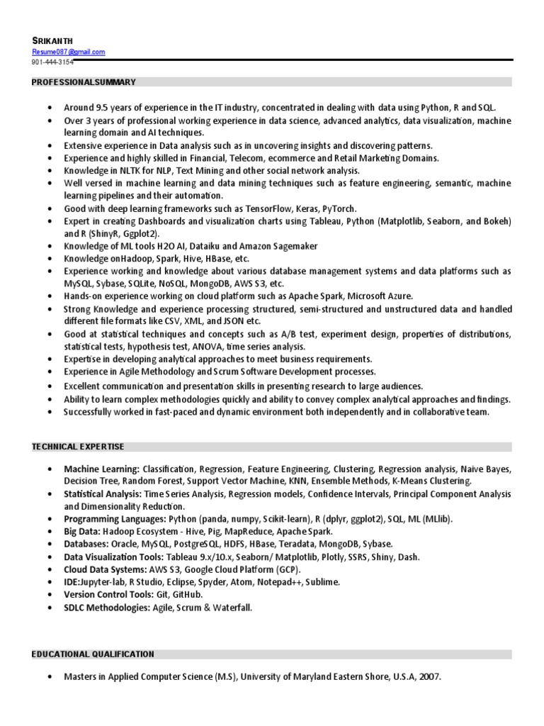 Srikanth Resume | PDF | Microsoft Sql Server | Databases