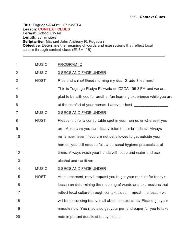 RBI Script 1 Context Clues | PDF | Foundry | Sentence (Linguistics)