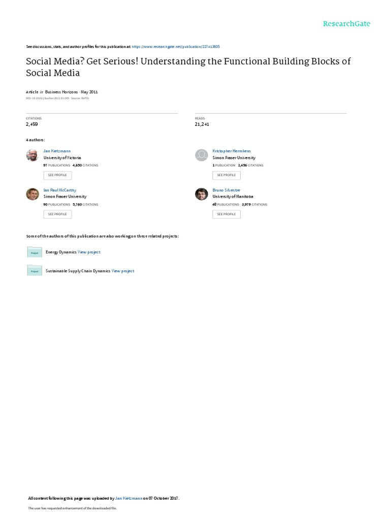 Social Media? Get Serious! Understanding The Functional Building Blocks of Social Media | PDF ...