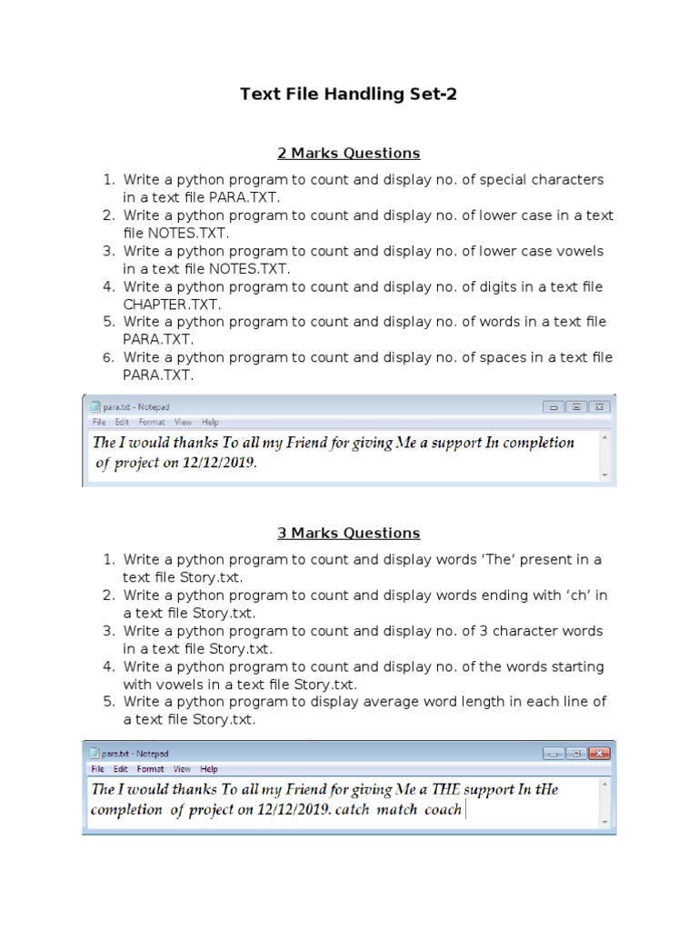 Text File Handling Set-2: 2 Marks Questions | PDF