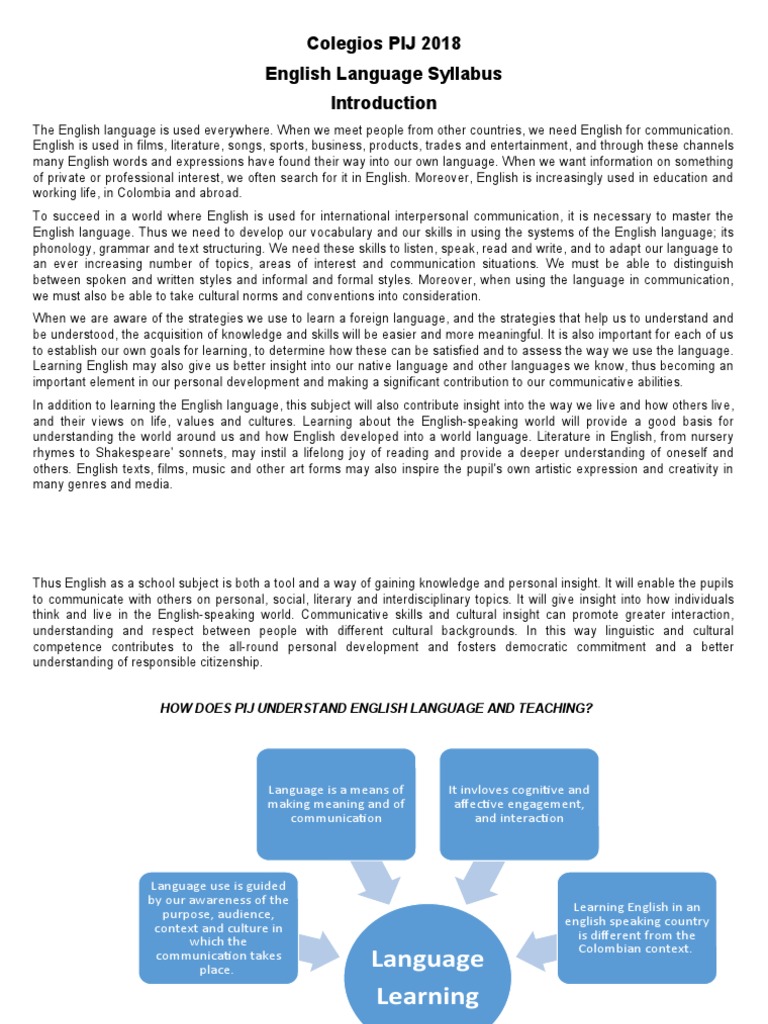 English Language Syllabus for PIJ 2018 | PDF | Educational Assessment ...