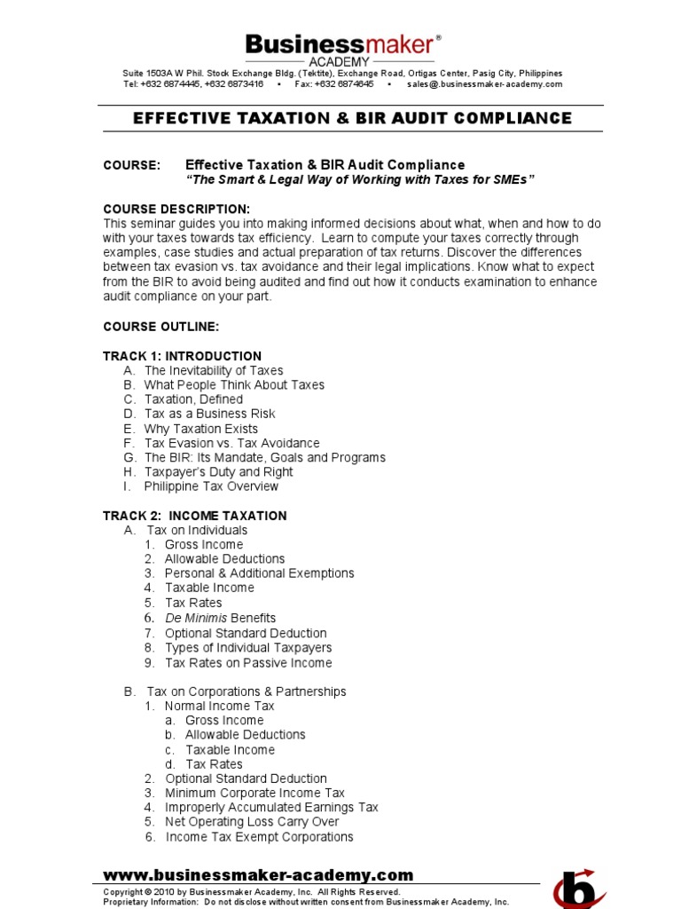 Effective Taxation & BIR Audit Compliance | PDF | Law