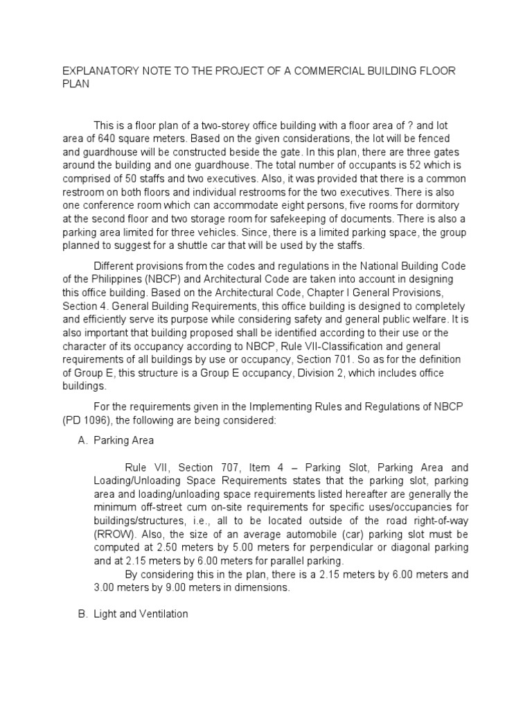 Explanatory Note To The Project of A Commercial Building Floor Plan ...