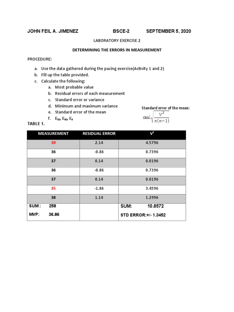 Laboratory Exercise 2 | PDF | Errors And Residuals | Variance
