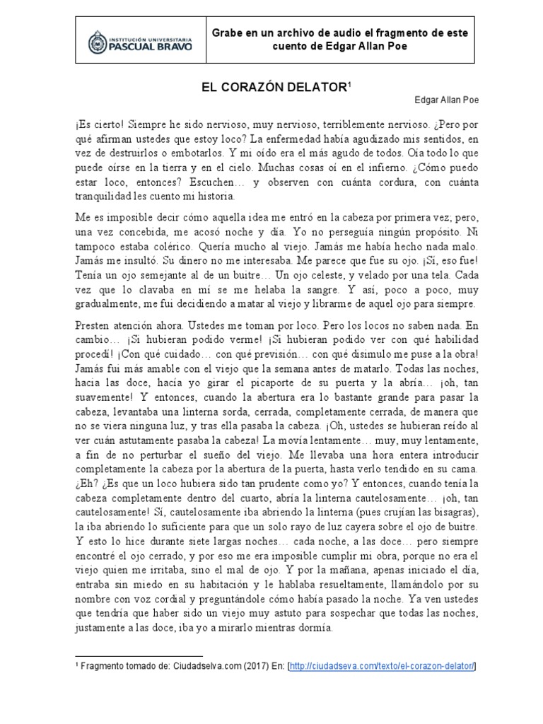 Cuento-El Corazon Delator - Unidad 2 | PDF | Edgar Allan Poe
