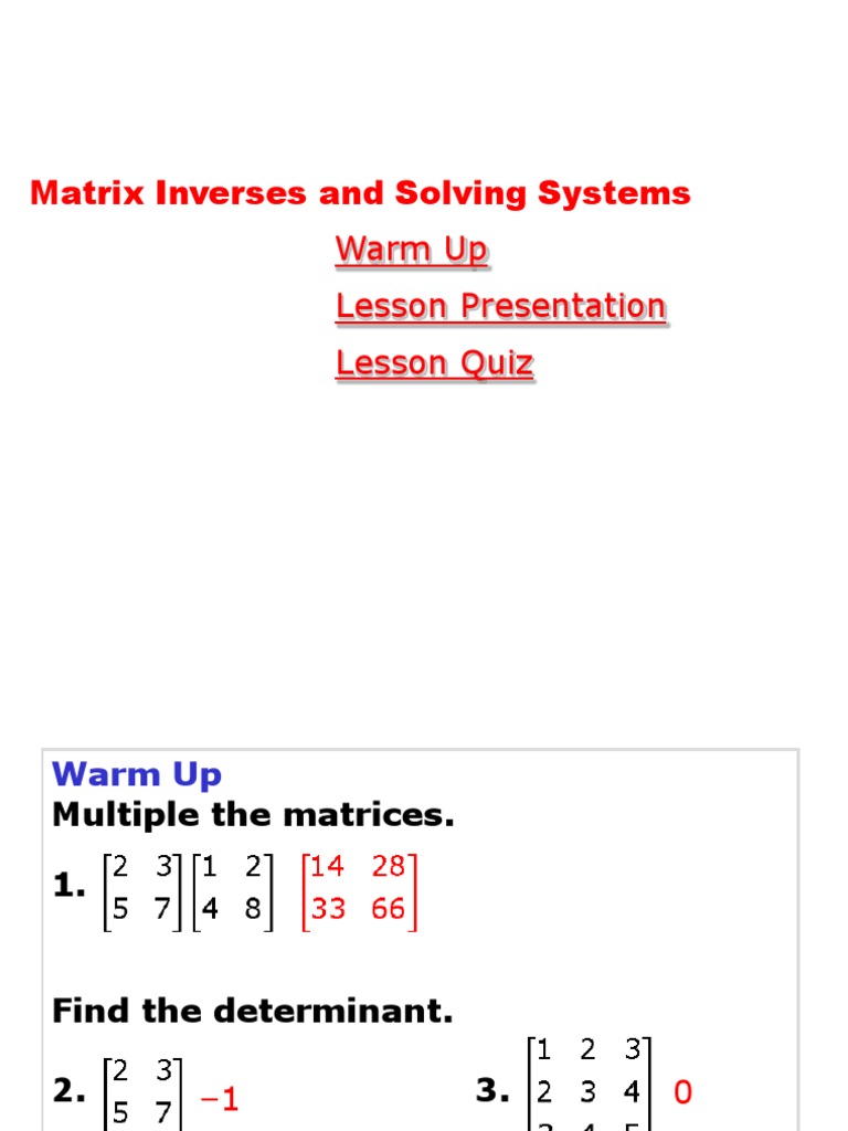Solving Systems with Inverse Matrices | PDF | Determinant | Matrix ...