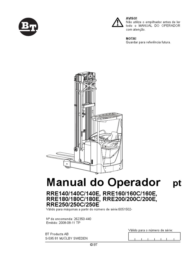 Empilhadeira BT RRE | PDF | Empilhadeira | Freio