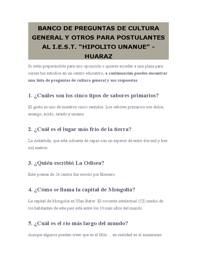 Banco de Preguntas de Cultura General | PDF | FIFA | Homo