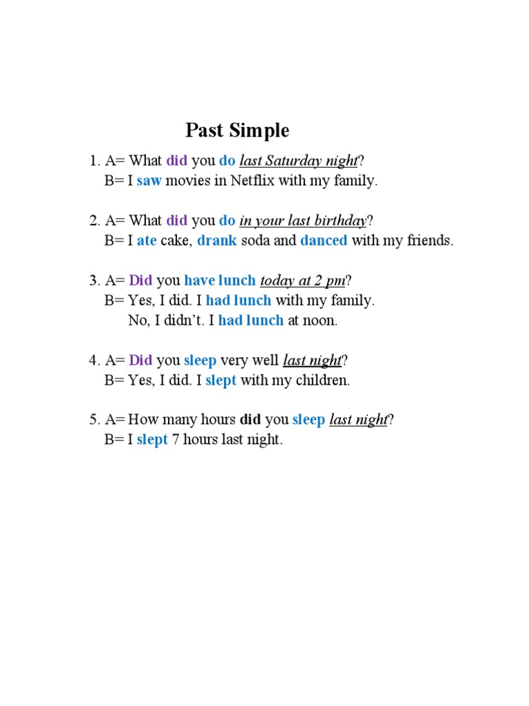 Past Simple EXAMPLES | PDF