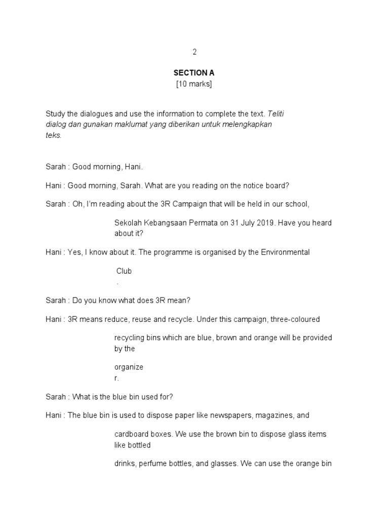 English Trial 2019 Paper 2 Set 2 Kota Tinggi | PDF | Recycling | Waste
