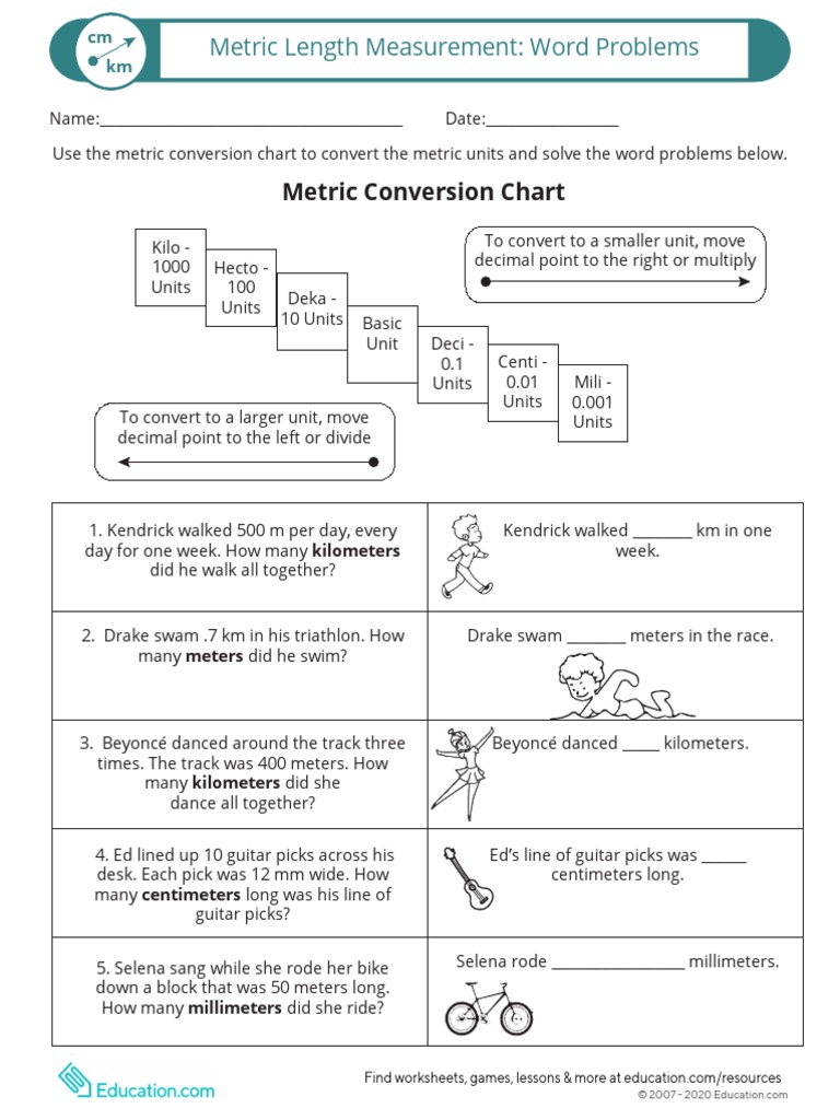 Metric Conversion Chart: Metric Length Measurement: Word Problems | PDF ...