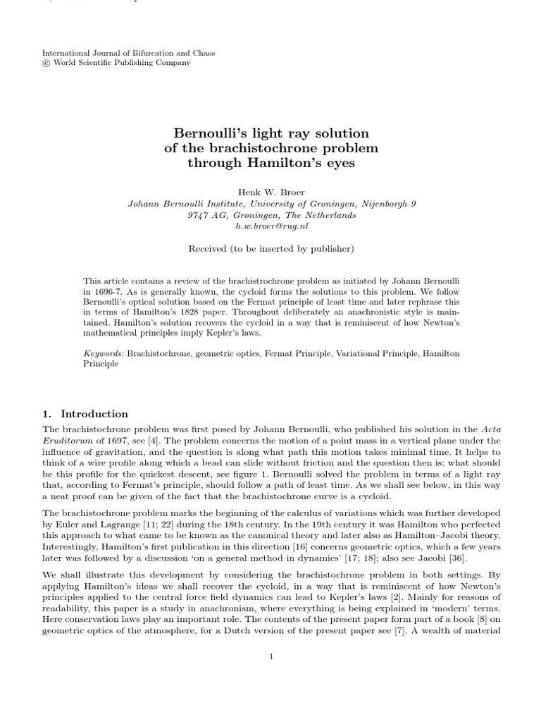 Bernoulli's Light Ray Solution For The Brachistochrone Problem | PDF ...