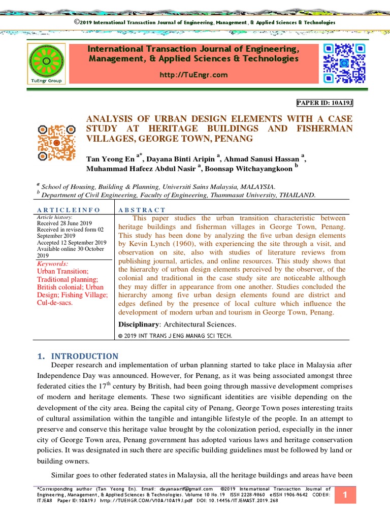 Analysis of Urban Design Elements With A Case Study at Heritage ...