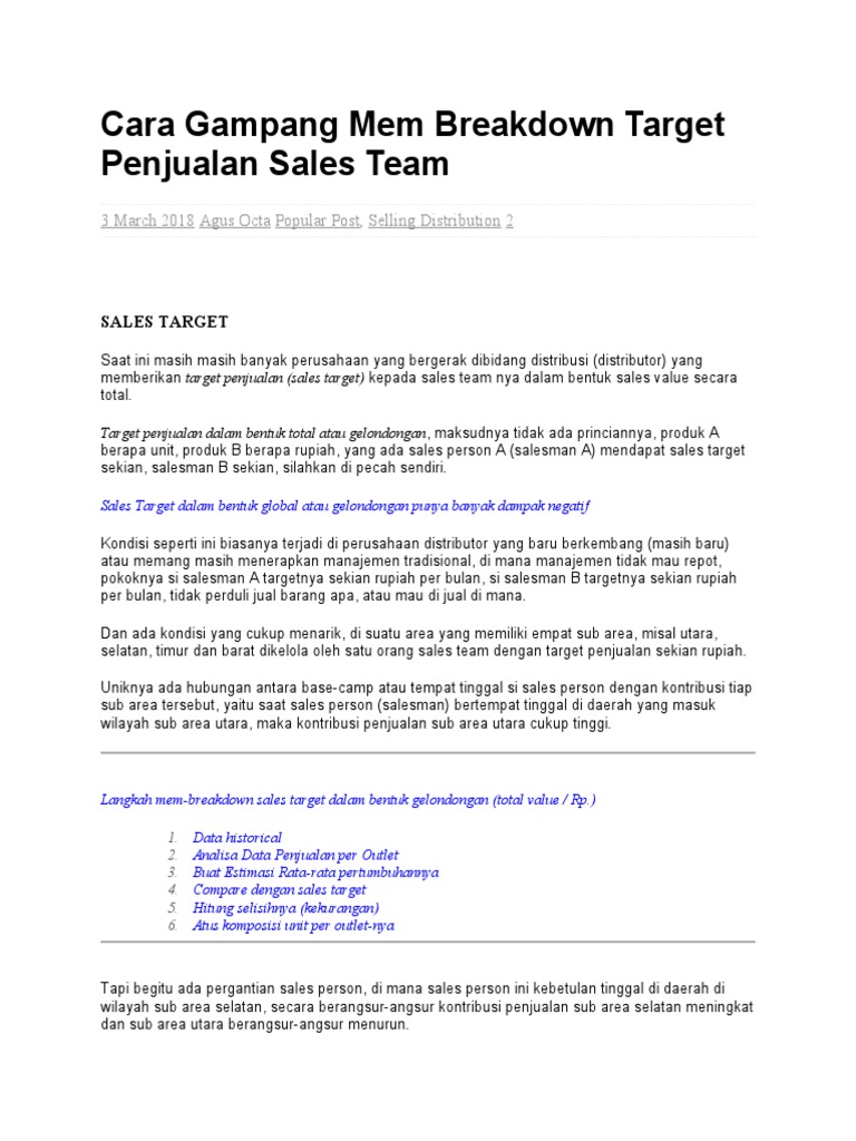 Cara Gampang Mem Breakdown Target Penjualan Sales Team | PDF