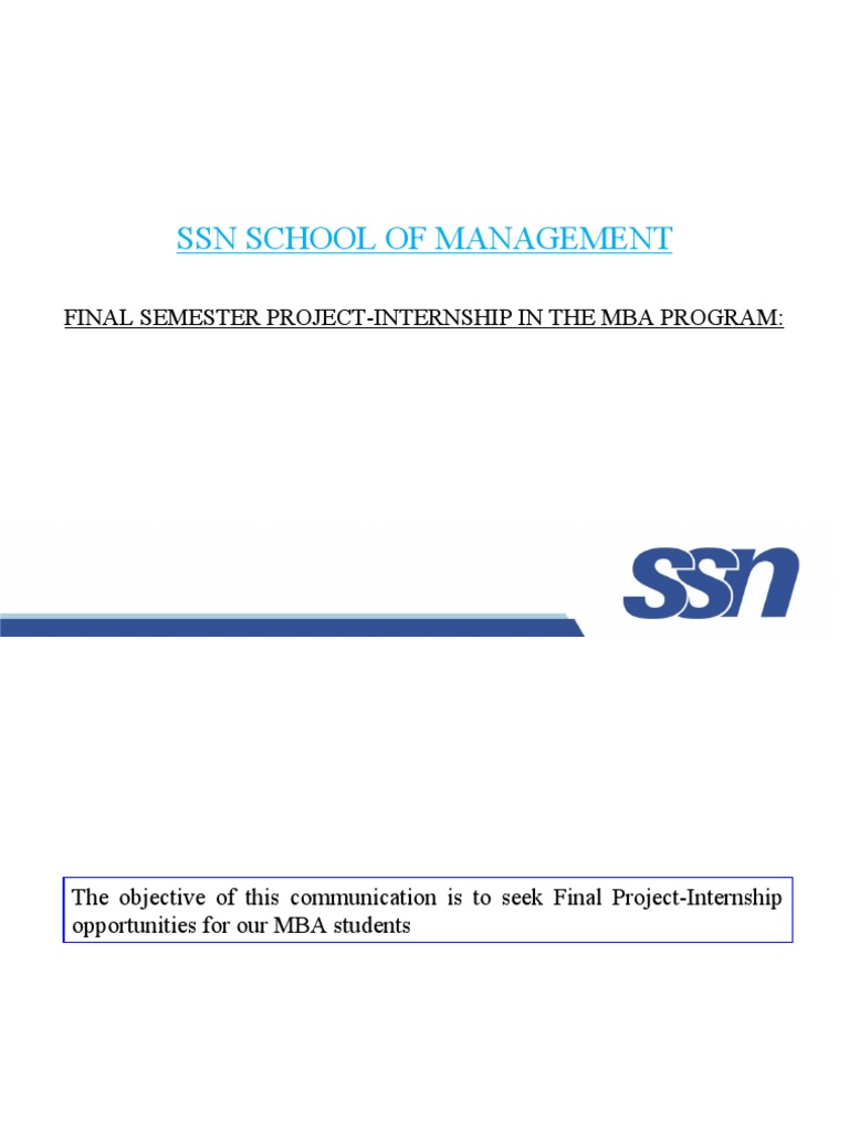 SSN School of Management: Final Semester Project-Internship in The Mba ...