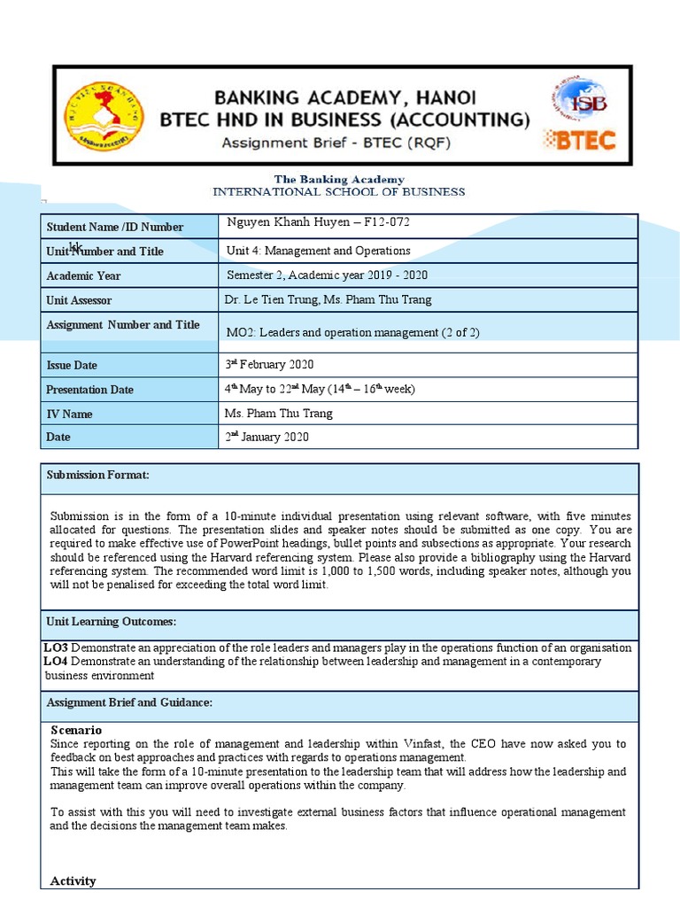 KK Nguyen Khanh Huyen - F12-072 | PDF | Leadership | Evaluation