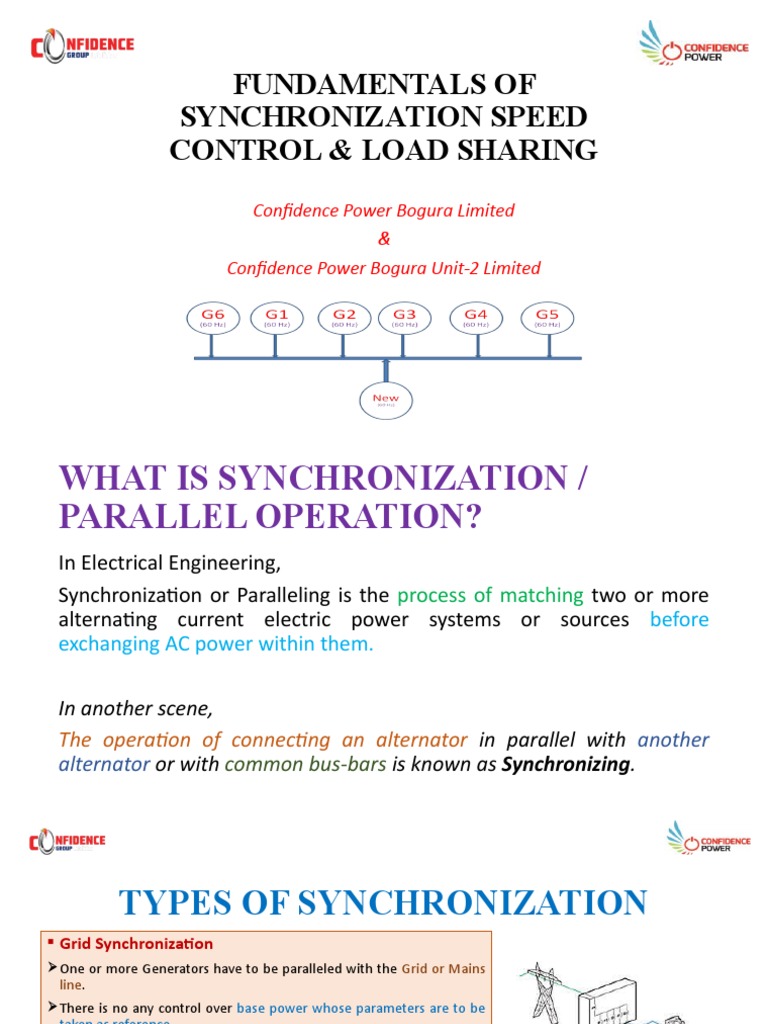 Synchronization, Speed Control & Load Sharing | PDF | Electric Generator | Electrical Grid