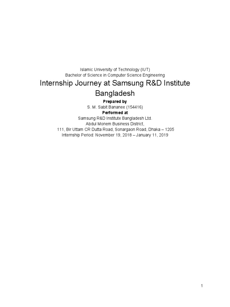 Internship Journey at Samsung R&D Institute Bangladesh: Prepared by Performed at | PDF | Android ...