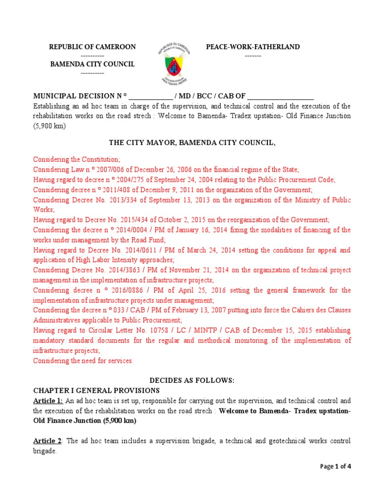 Republic of Cameroon - Bamenda City Council - Peace-Work-Fatherland ...