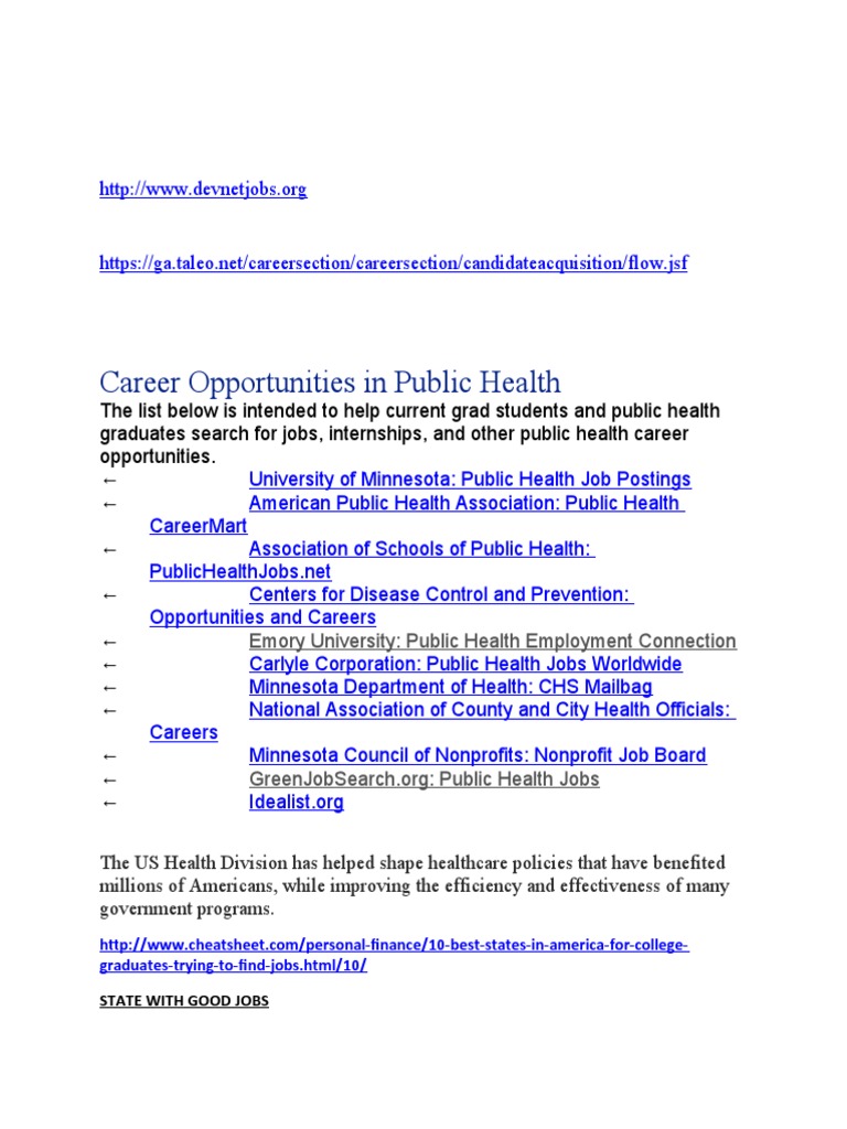 MPH Jobs Sheet | PDF | Centers For Disease Control And Prevention ...