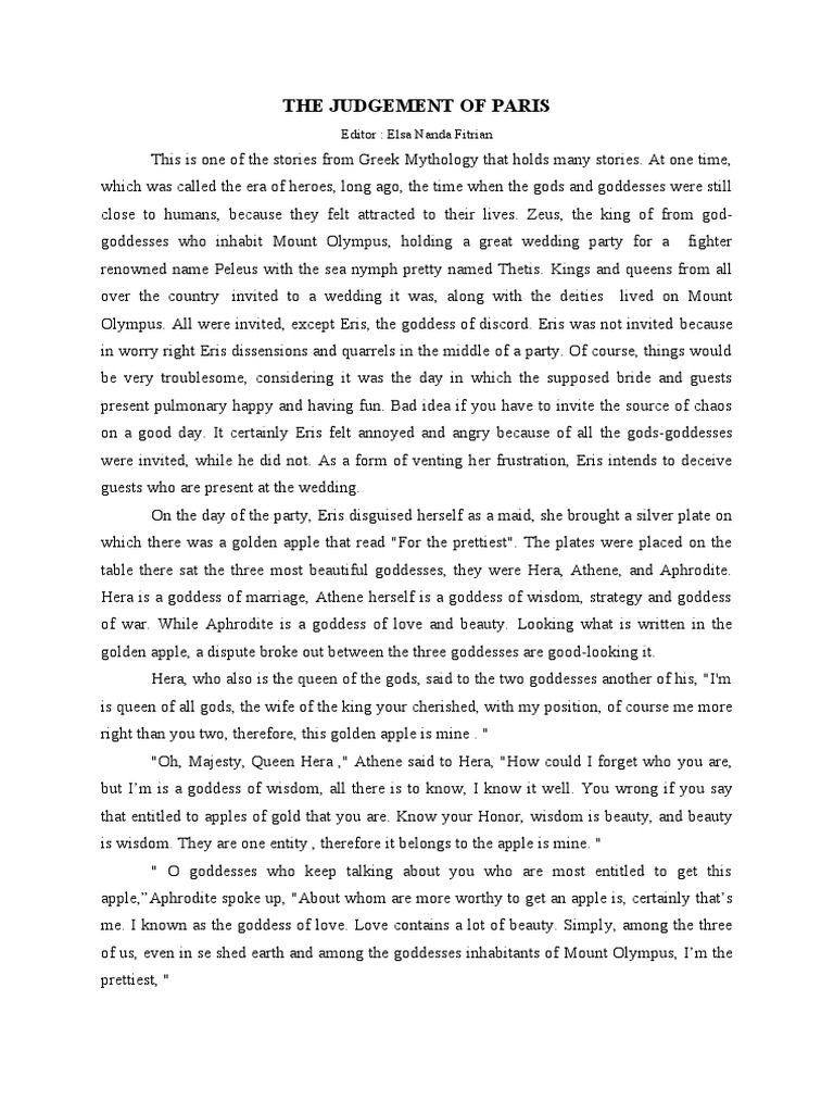 The Judgement of Paris Myth | PDF | Paris (Mythology) | Trojan War