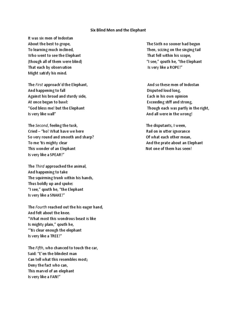 Six Blind Men and The Elephant | PDF