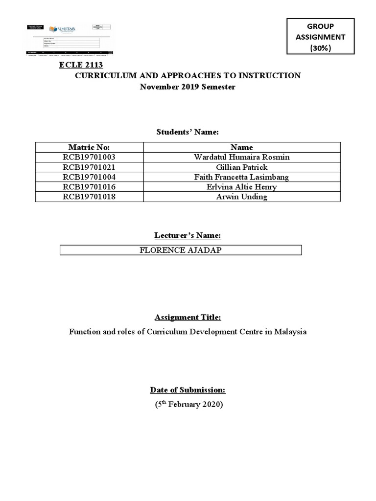 Group Assignment Cover Page Template | PDF