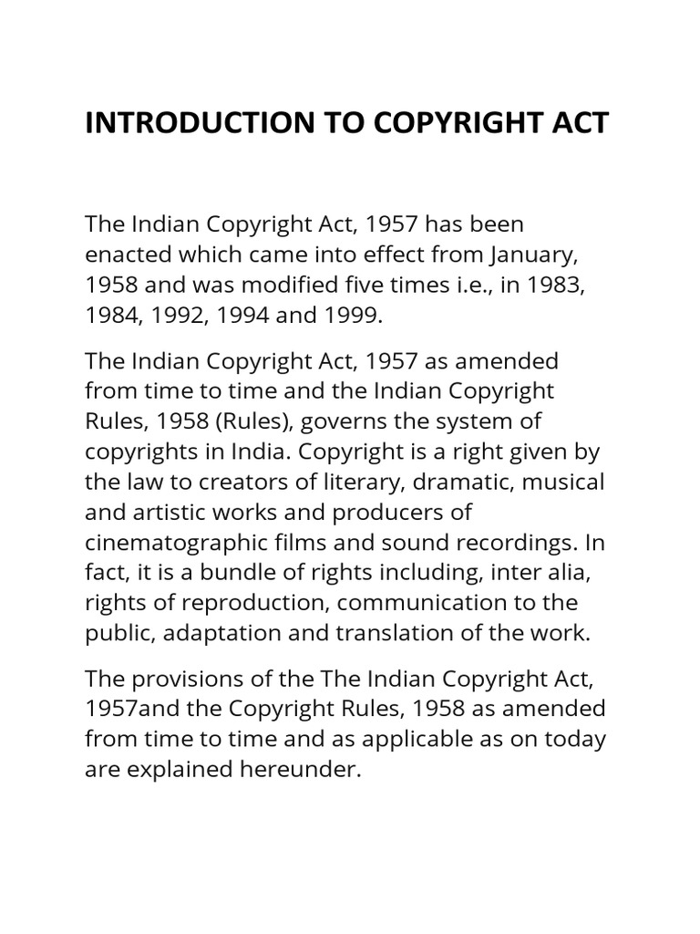 Introduction To Copyright Act | PDF | Copyright Law Of The United ...