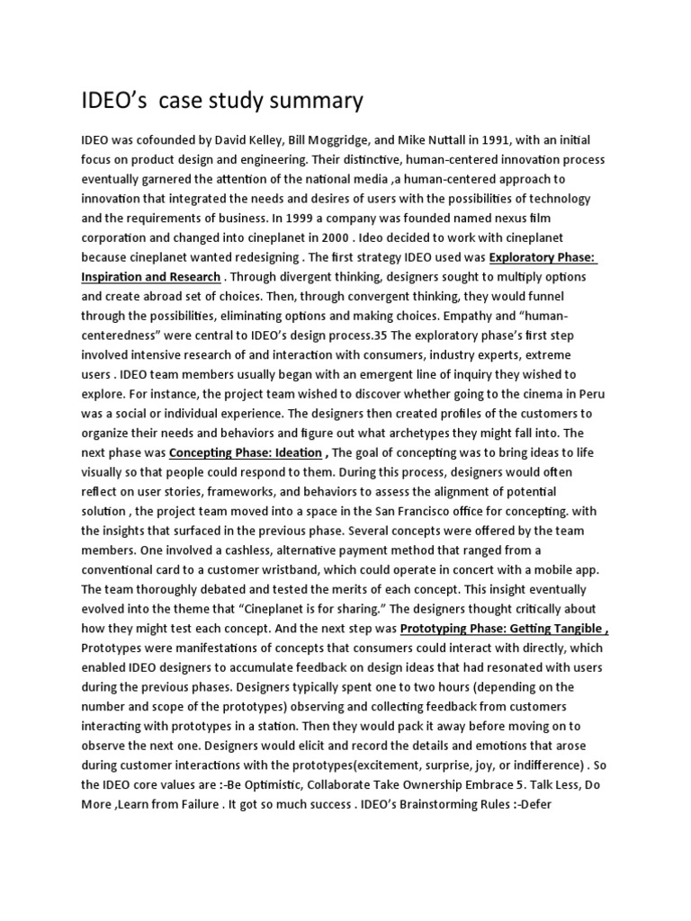 IDEO Case Study Summary by Harshit Jindal | PDF | Innovation | Cognitive Science