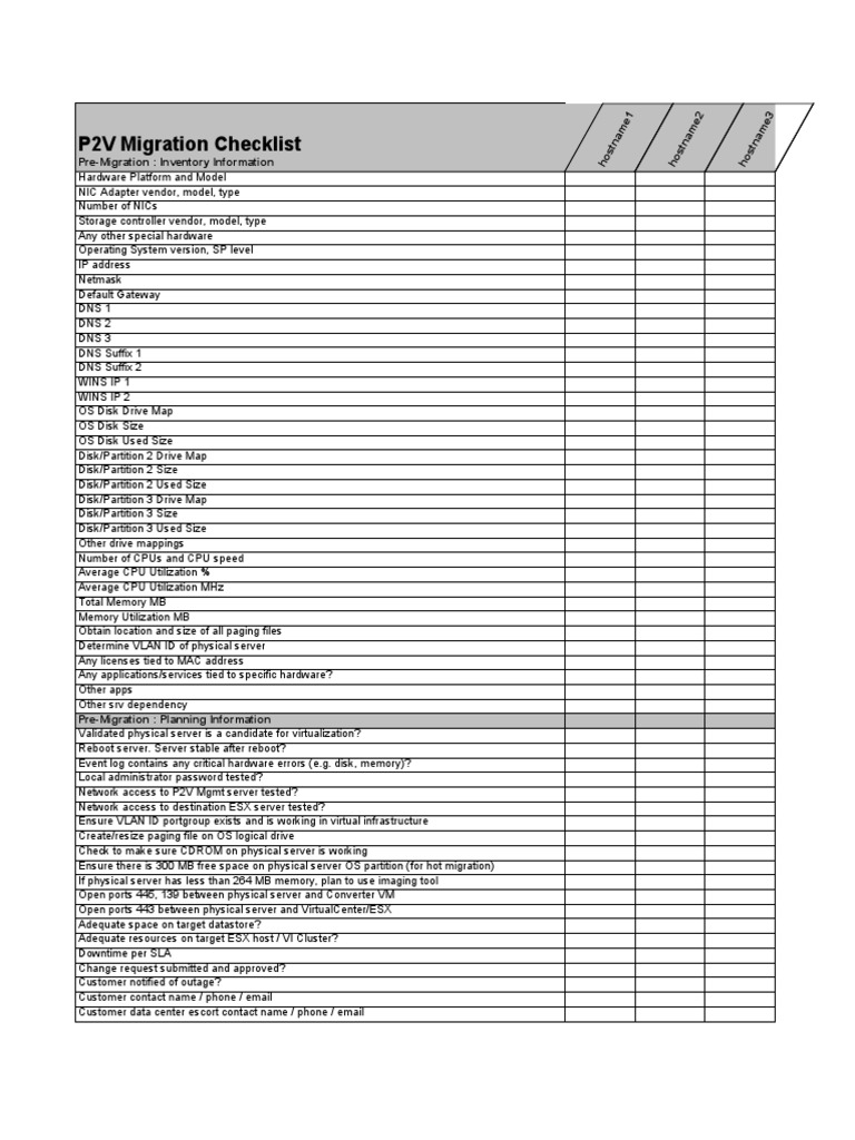 P2V Migration Checklist: Pre-Migration: Inventory Information | PDF | Virtual Machine ...