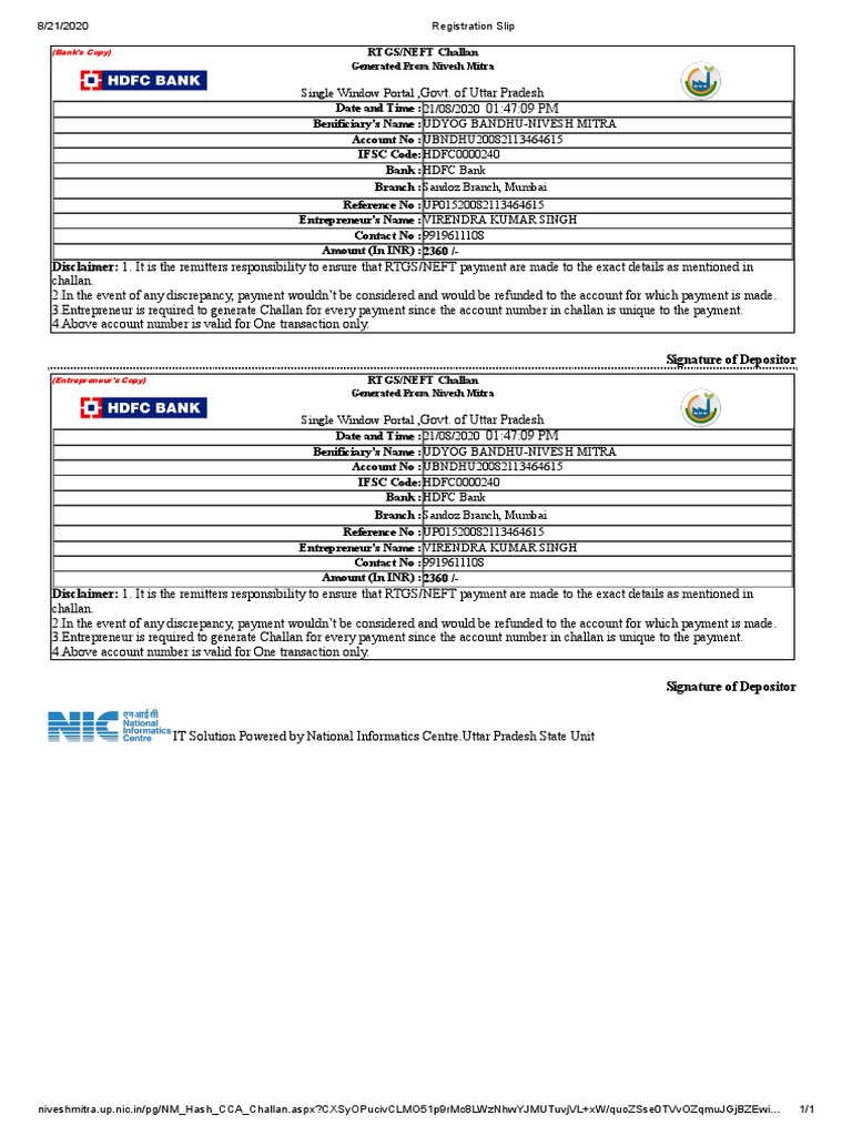 Single Window Portal: RTGS/NEFT Challan | PDF | Banking Technology ...