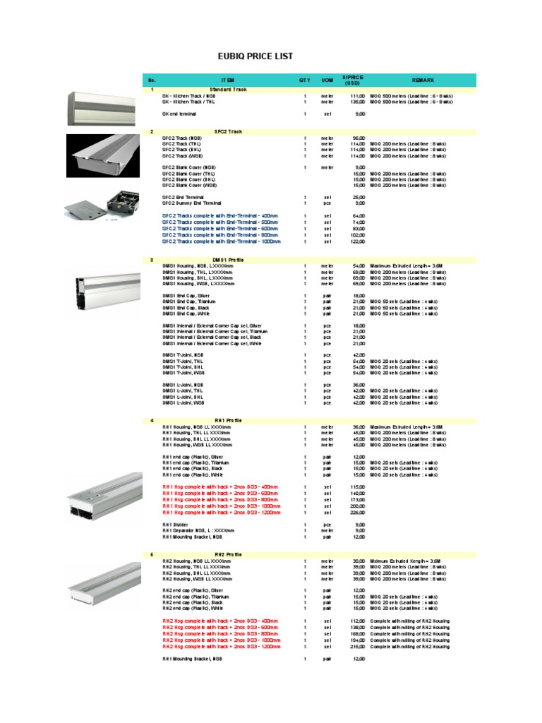 EUBIQ Price List for Electrical Tracks | PDF | Electronics ...