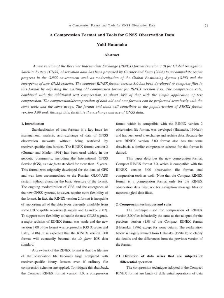 A Compression Format And Tools For Gnss Observation Data Yuki Hatanaka Pdf Data Compression