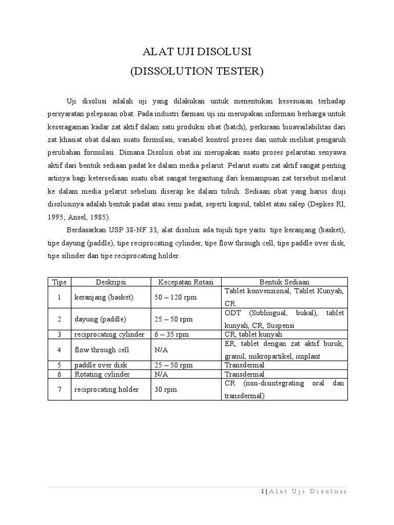Tipe Alat Uji Disolusi | PDF
