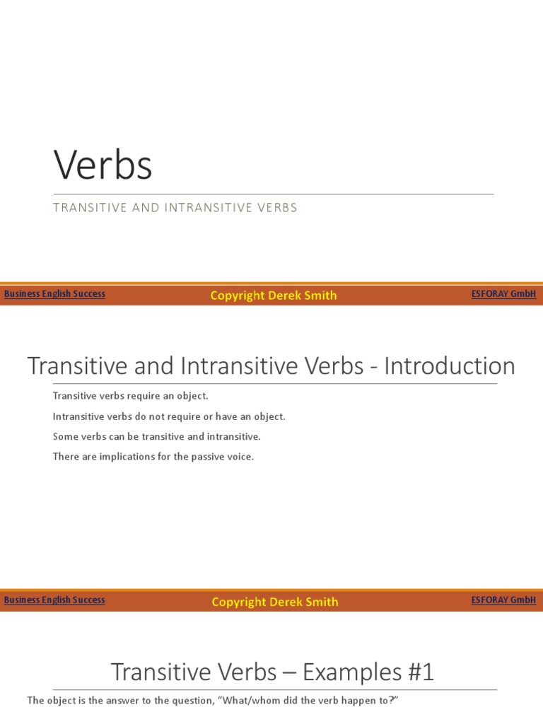 Verbs: Transitive and Intransitive Verbs | PDF | Verb | Object (Grammar)