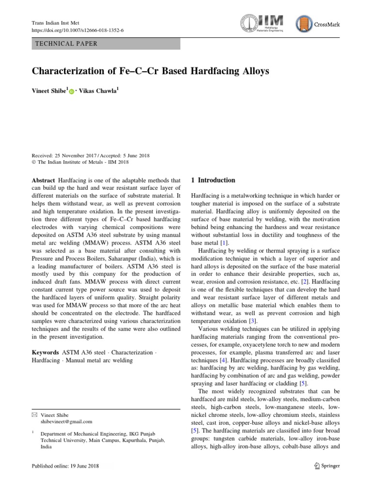Characterization of Fe-C-Cr Based ESAB Hardfacing Alloys | PDF | Welding | Construction
