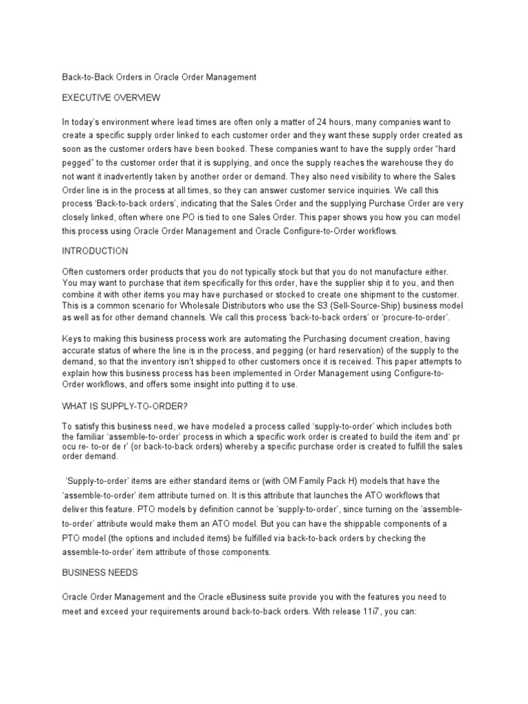 Back-to-Back Orders | PDF