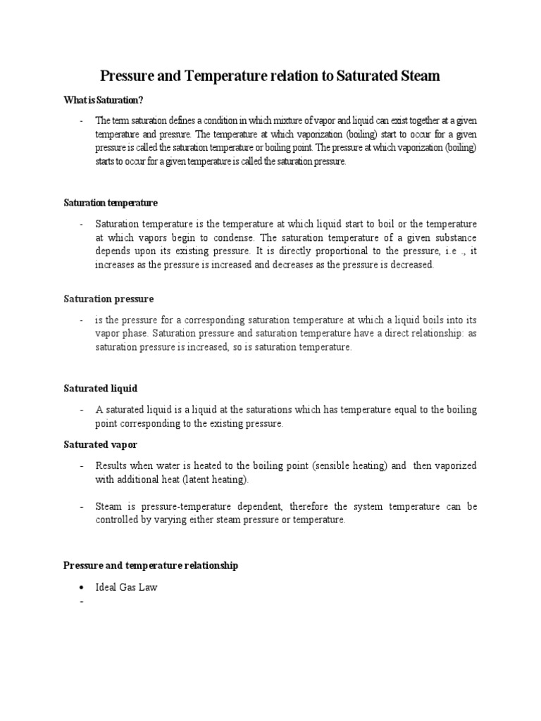 Pressure and Temperature Relation To Saturated Steam: What Is ...